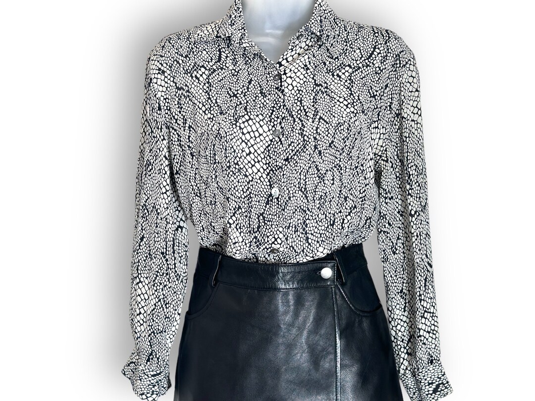 Y2K Vintage Semi Sheer Animal Print Blouse Collared Button Down 90s ...