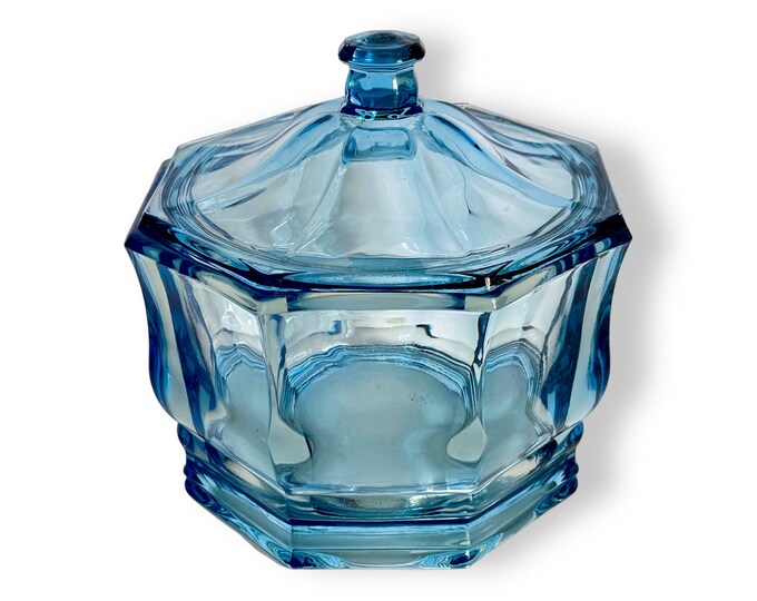 Vintage Blue Glass Octagon Candy Dish and Lid by Indiana Glass Concord ...