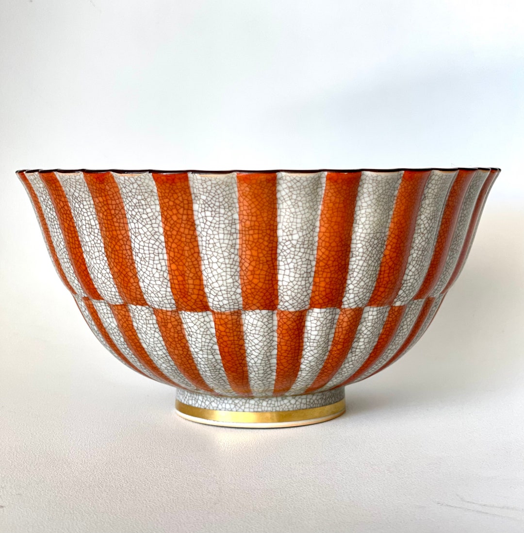 Vintage Royal Copenhagen Thorkild Olsen Gray and Orange Crackle Glaze ...