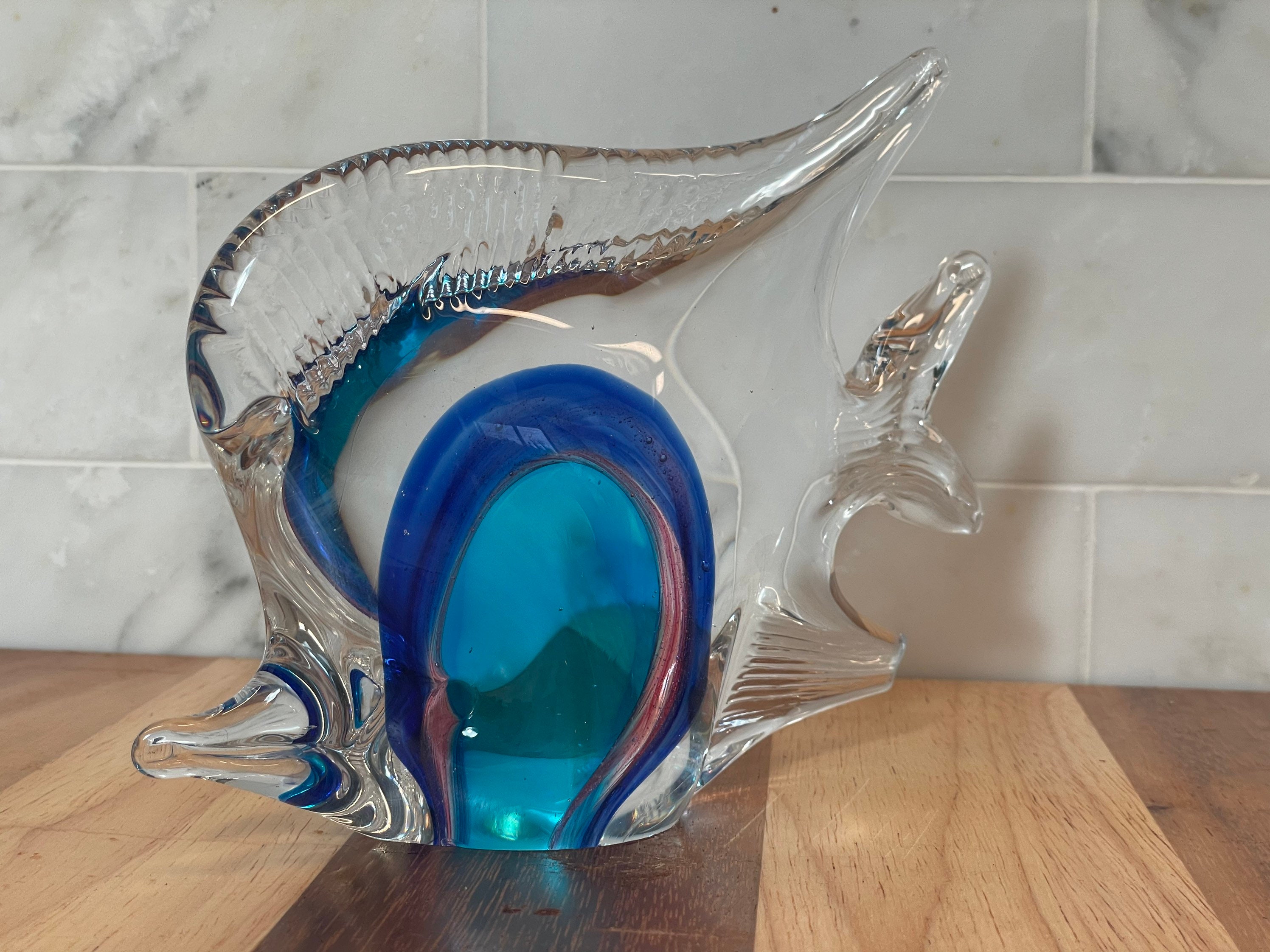 Murano Hand Blown Glass Angel Fish Sculpture Blue & Aqua Art | Etsy