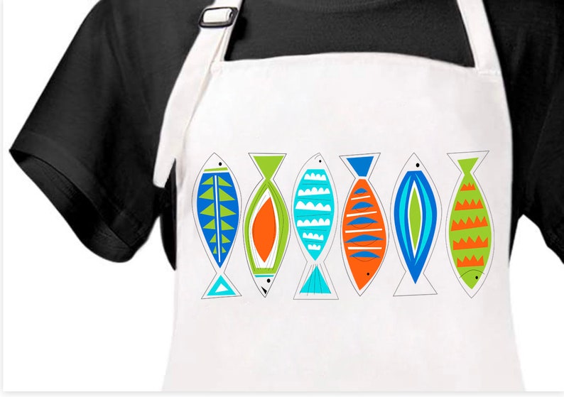 Contemporary Fish Apron, Hostess Apron, Fish Kitchen Apron, Fun Fish ...