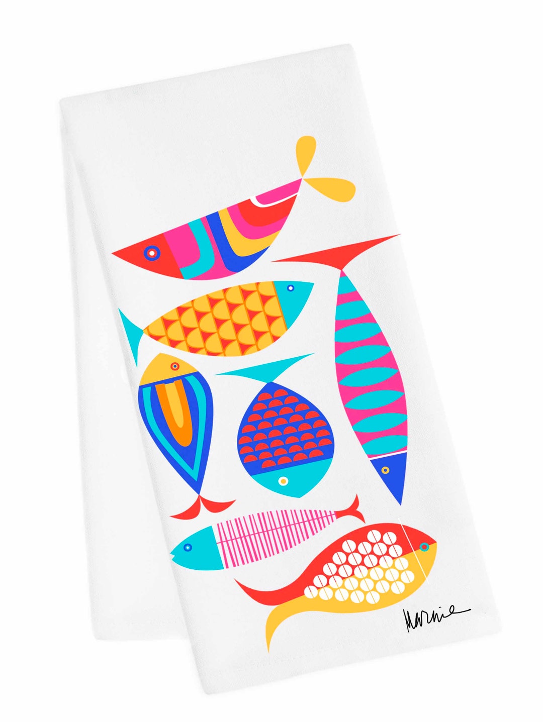 Modern Fish Tea Towel, Fish Hand Towel, Fish Kitchen Towel, Coastal ...
