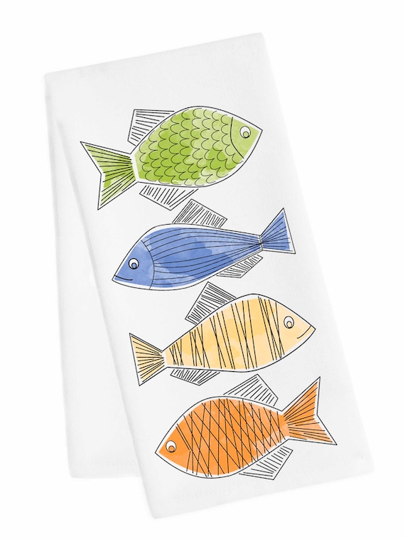 Fish Tea Towel Fish Hand Towel Fish Kitchen Towel Coastal | Etsy