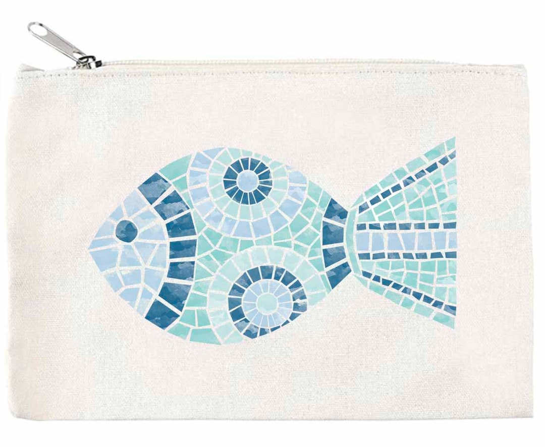 Mosaic Fish Pouch, Fish Zipper Bag, Fish Make up Bag, Fish Pencil Bag ...