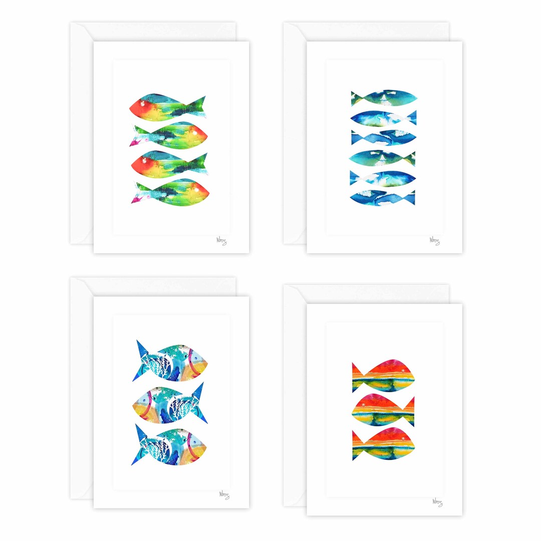 8 Fish Note Cards Blank, Coastal Note Cards, Fish Thank You Cards ...