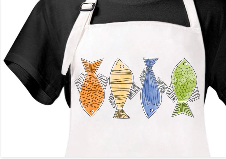 Contemporary Fish Apron, Hostess Apron, Fish Kitchen Apron, Fun Fish ...