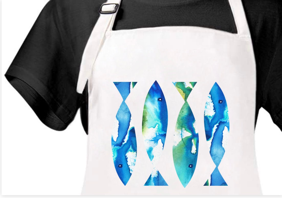 Contemporary Fish Apron, Hostess Apron, Fish Kitchen Apron, Fun Fish ...