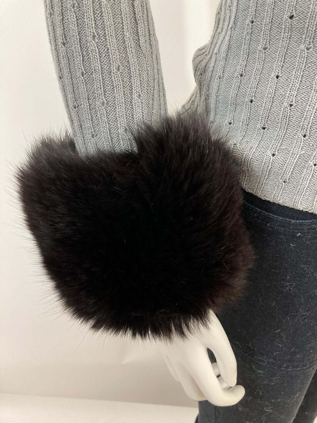 NWOT - Luxurious Plush Black Fox Fur Cuffs - 7 - 8 Inches Around ...