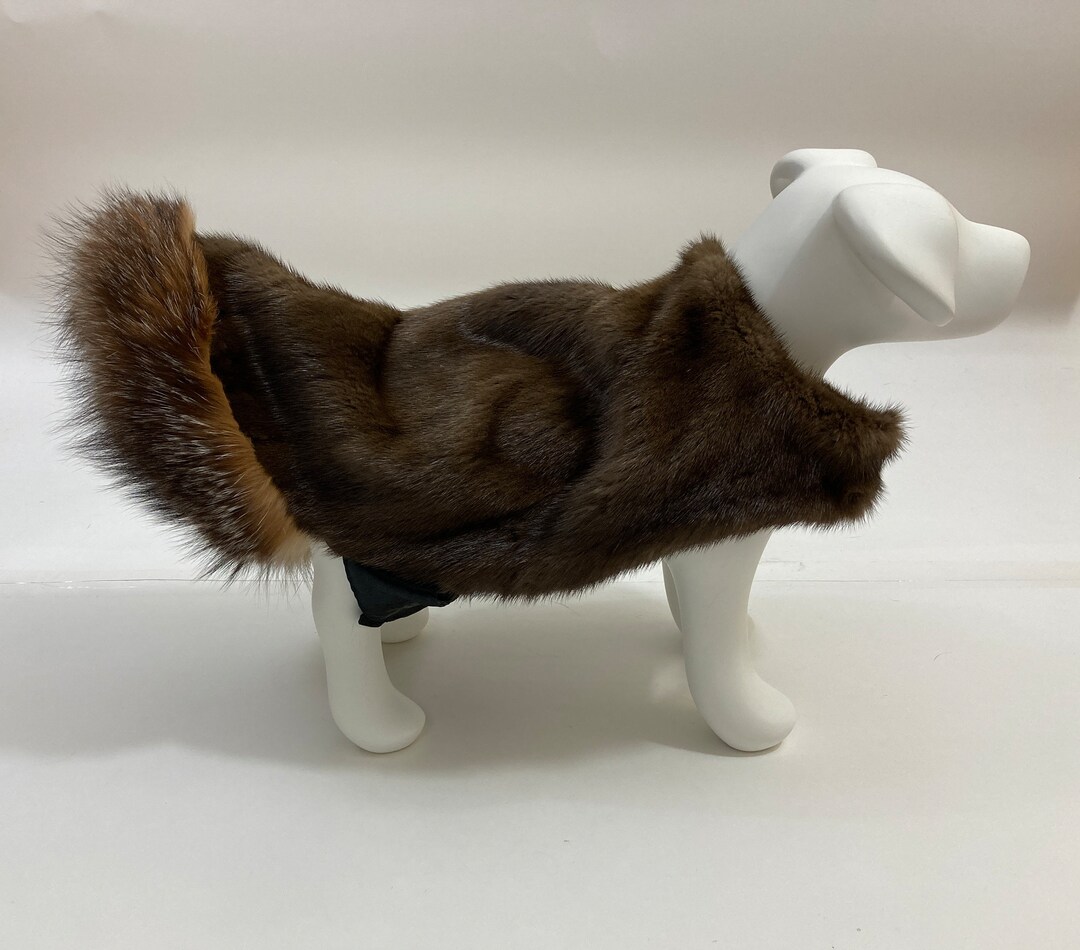 Sz M Walnut Brown Genuine Mink Fur Dog Coat With Crystal Fox - Etsy
