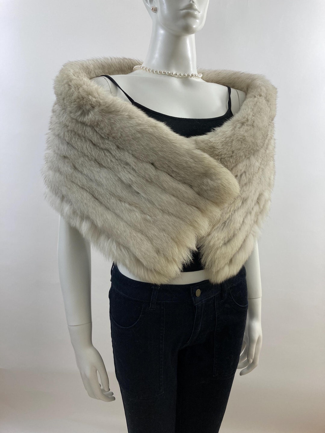 Beautiful & Classic Blue Fox Fur Stole Wrap Scarf New Satin Lining ...