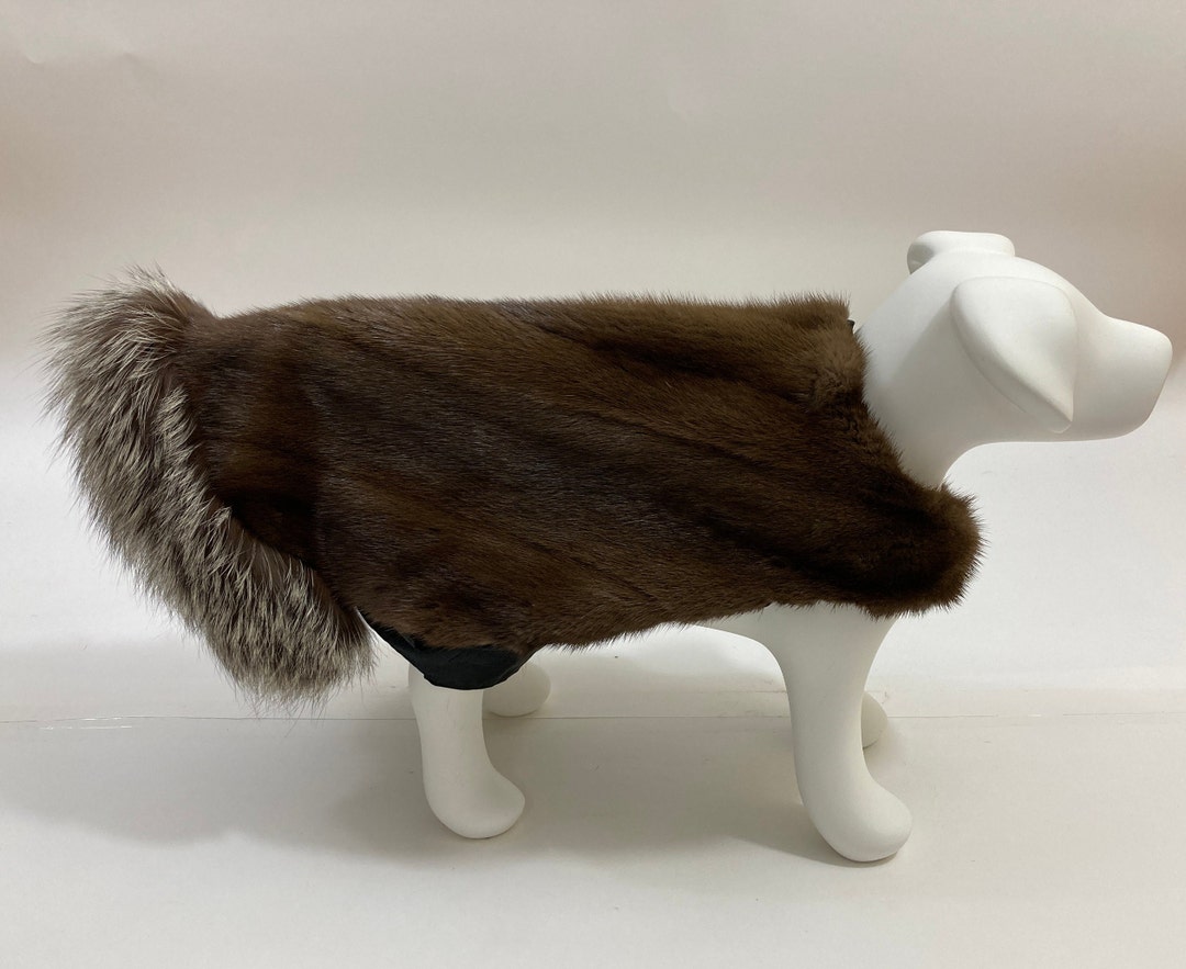 Sz M Walnut Brown Genuine Mink Fur Dog Coat With Silver Fox - Etsy