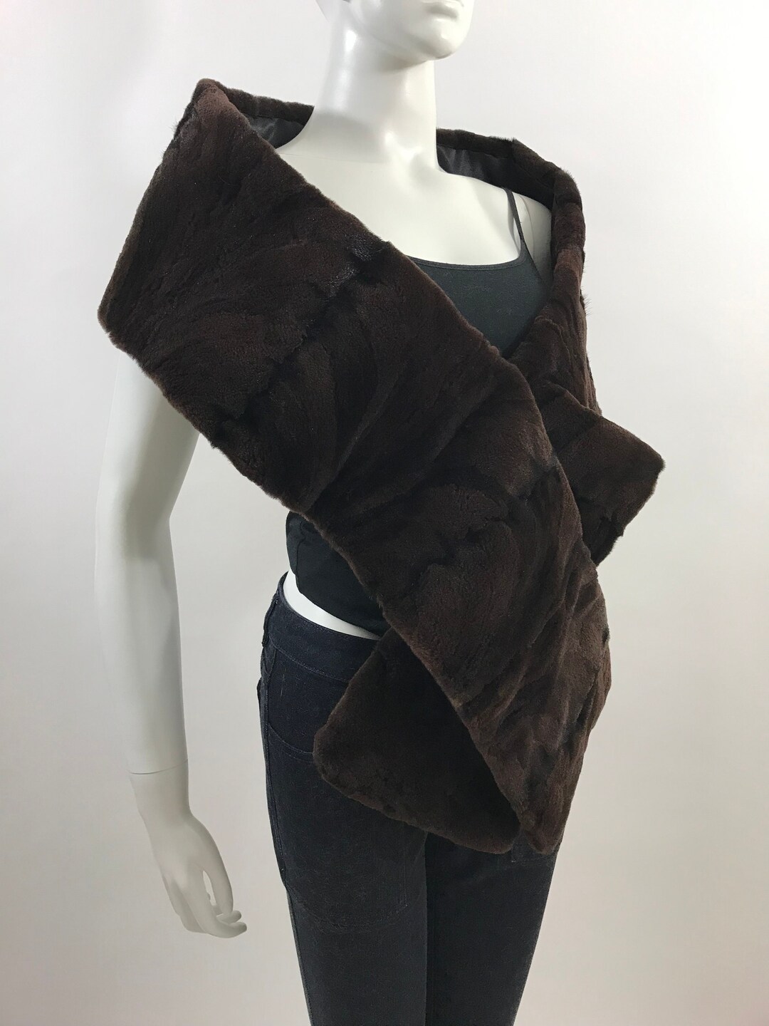 Buttery Soft Sheared Patterned Dark Brown Mink Fur Stole Wrap Shawl - New Satin Lining - Etsy