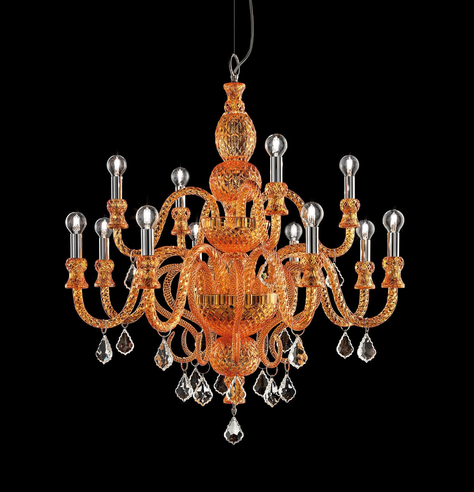 Orange Clear Murano Glass Chandelier With Swarovski Elements, 12 Lights ...