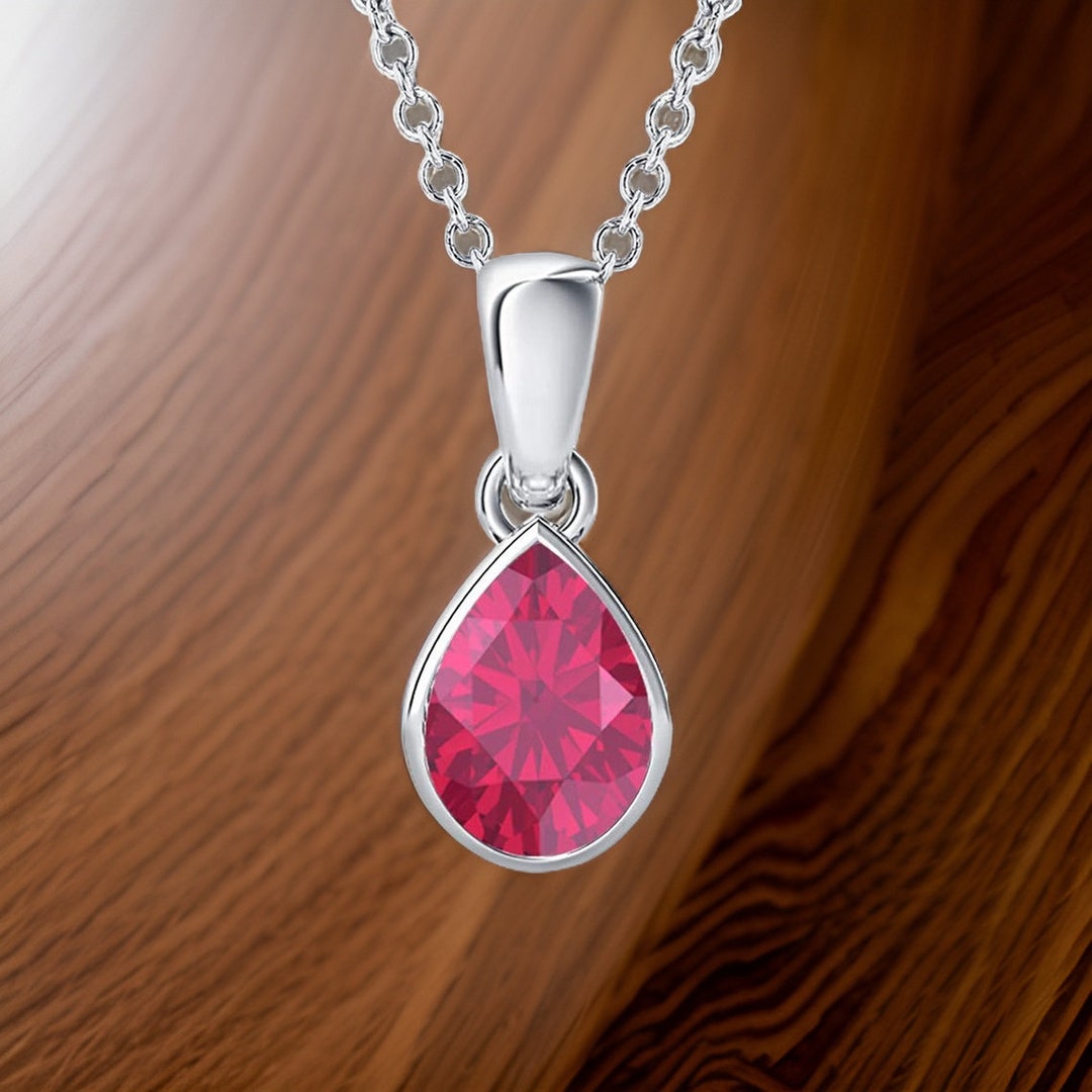 Ruby Gemstone Necklace, Pear Shaped Ruby Necklaces 925 Sterling Silver ...