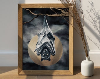 Japanese Bat Painting Full Moon Art Print Biho Takashi - Etsy