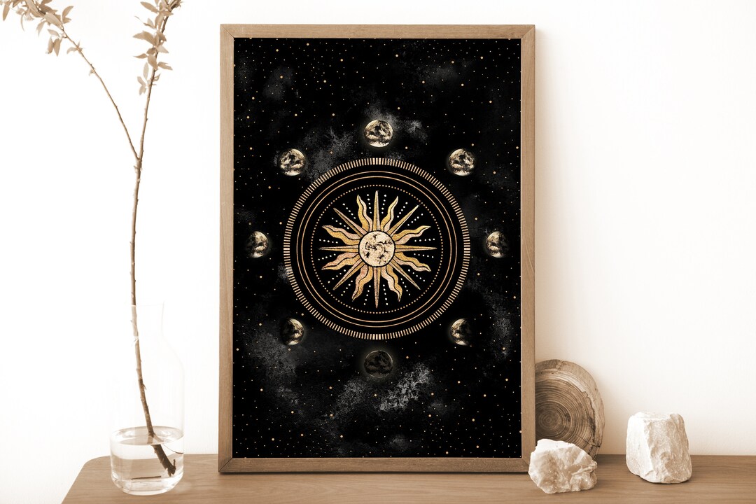 Sun and Moon Phases Print, Moon Wall Art, Sun Print, Celestial ...