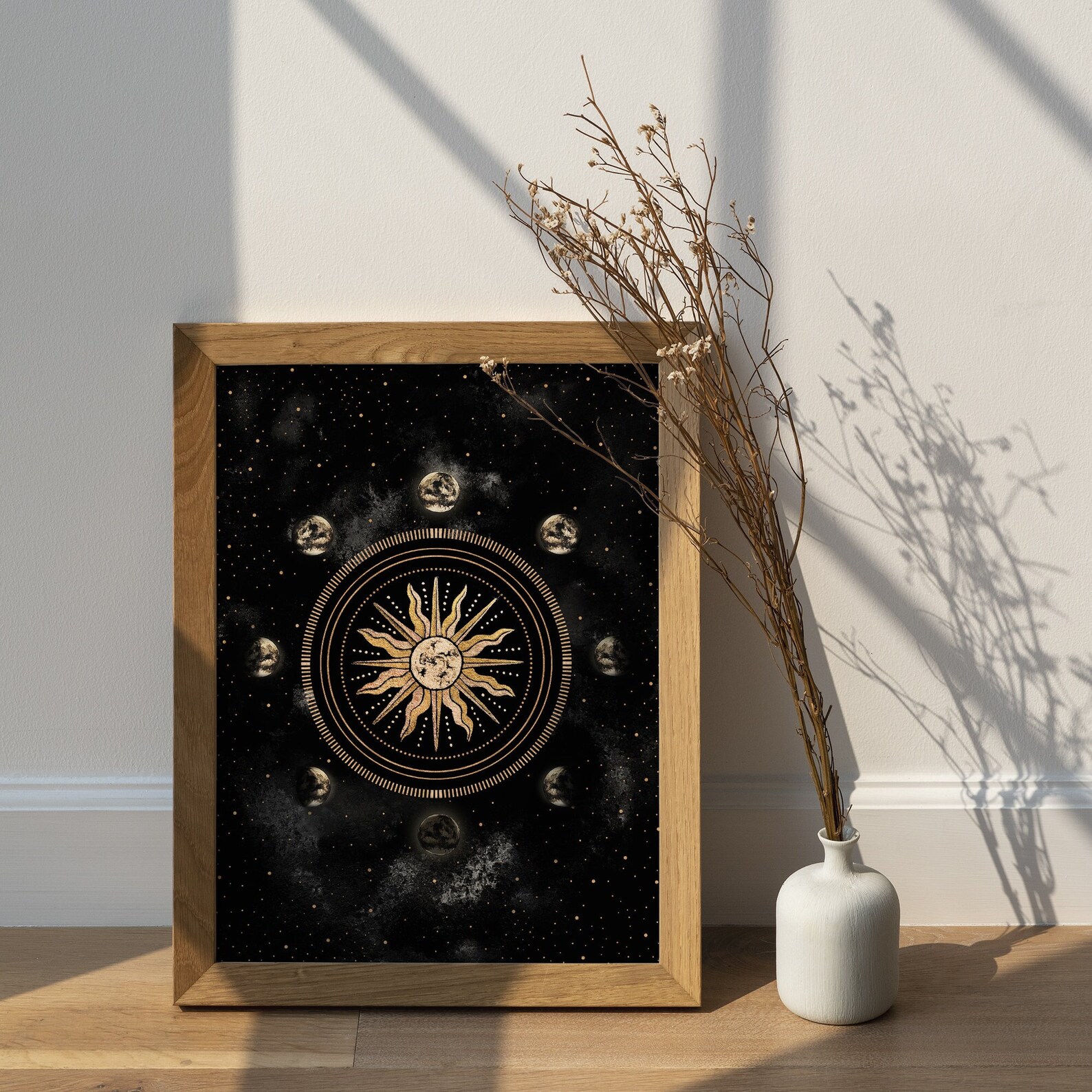 Sun and Moon Phases Print, Moon Wall Art, Sun Print, Celestial ...
