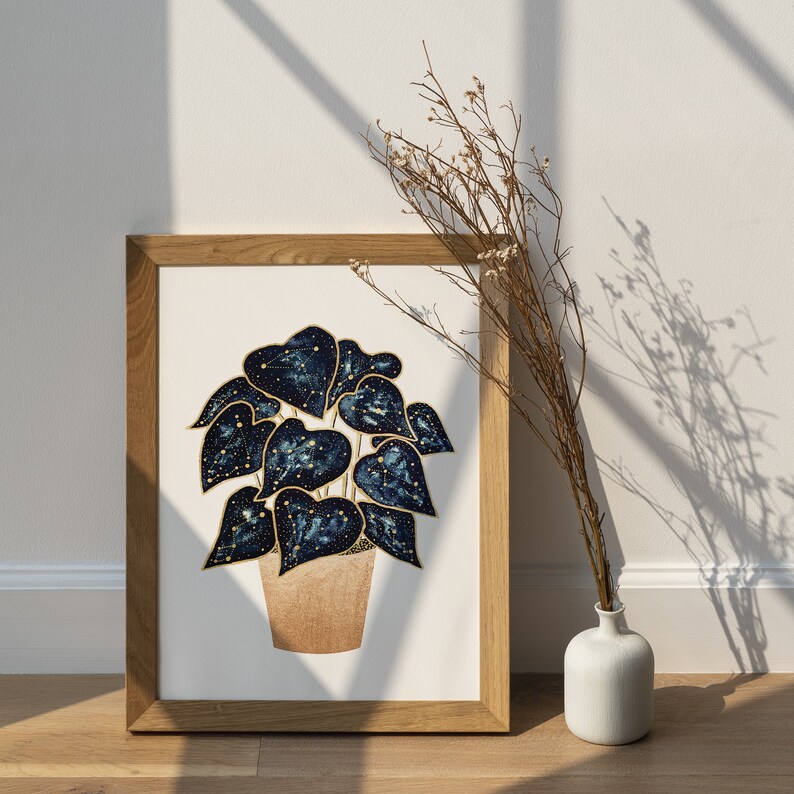 Botanical Constellation Print, Celestial Philodendron Watercolor Art ...