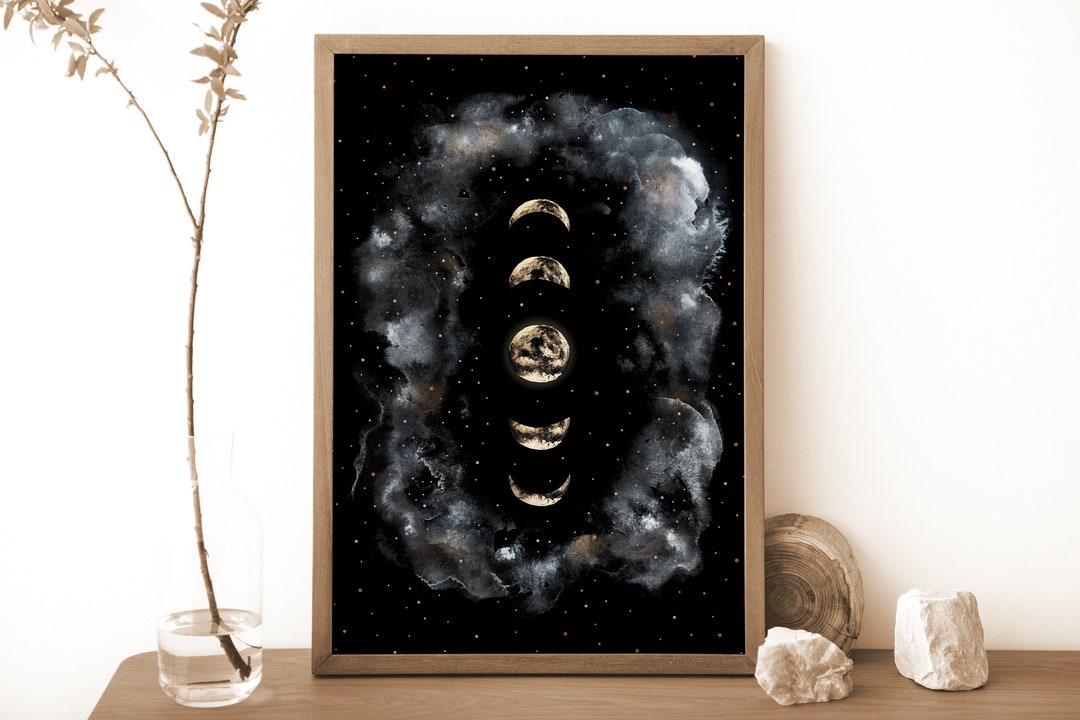 Affiche des Phases de la Lune, Art Mural Céleste, Illustration des ...