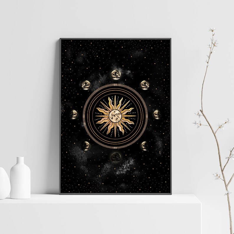Sun and Moon Phases Print, Moon Wall Art, Sun Print, Celestial ...