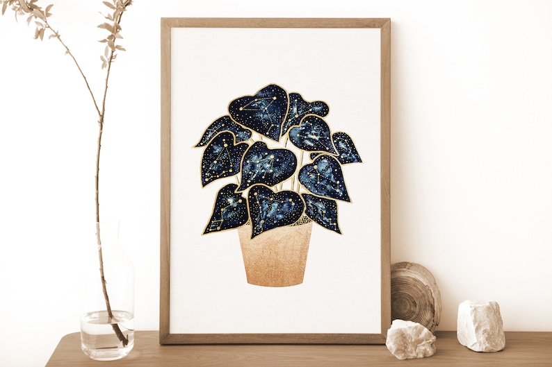 Botanical Constellation Print, Celestial Philodendron Watercolor Art ...
