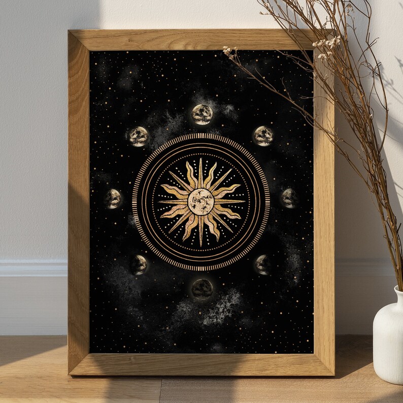 Sun and Moon Phases Print, Moon Wall Art, Sun Print, Celestial ...