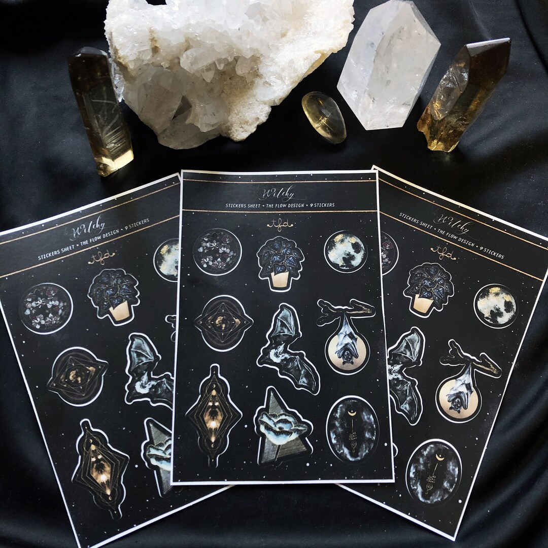 Witchy Celestial Sticker Sheet, Goth Scrapbook Stickers - Etsy
