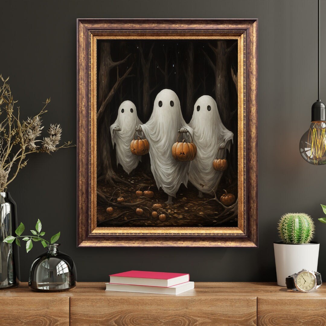 Trick or Treating Ghost Painting Halloween Ghost Wall Art Ghost Jack O ...
