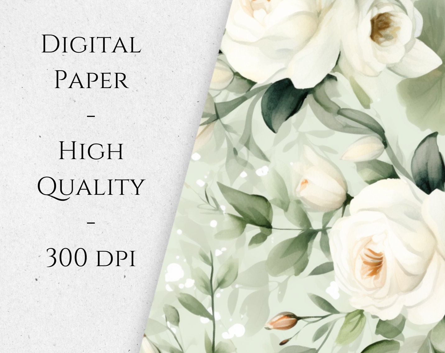 Sage Green Floral Watercolor Digital Paper, Abstract Pastel Wedding ...