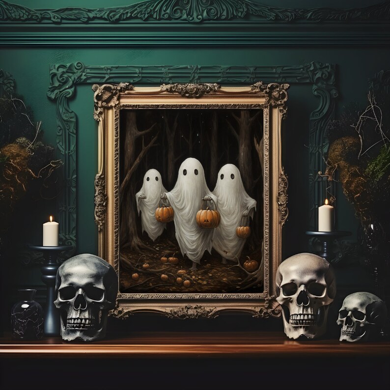 Trick or Treating Ghost Painting Halloween Ghost Wall Art - Etsy