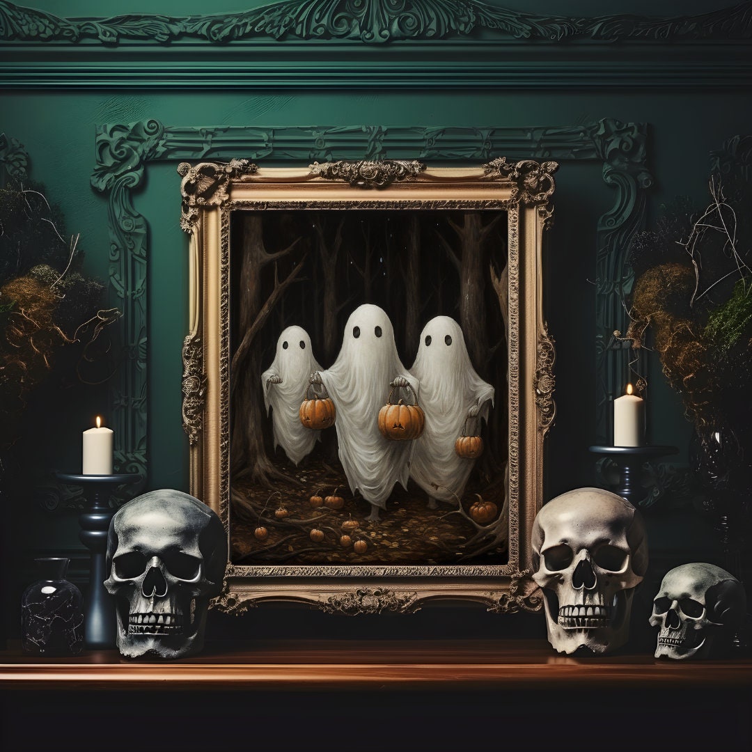 Trick or Treating Ghost Painting Halloween Ghost Wall Art Ghost Jack O ...