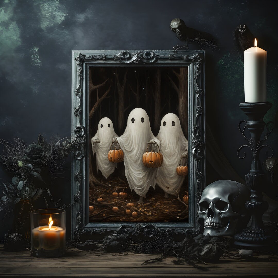 Trick or Treating Ghost Painting Halloween Ghost Wall Art Ghost Jack O ...