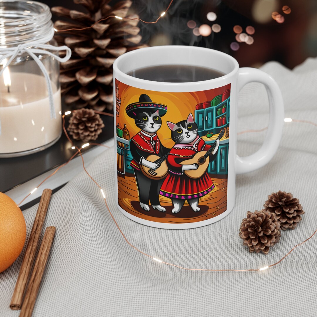 Valentine's Day Gift Mariachi Cats Musical Guitar Hot Chocolate Lover ...