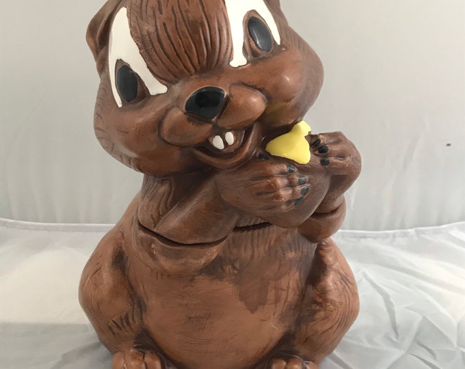 Vintage Chipmunk Holding Cheese Cookie Jar 1960s Deforest #5516 Chip ...