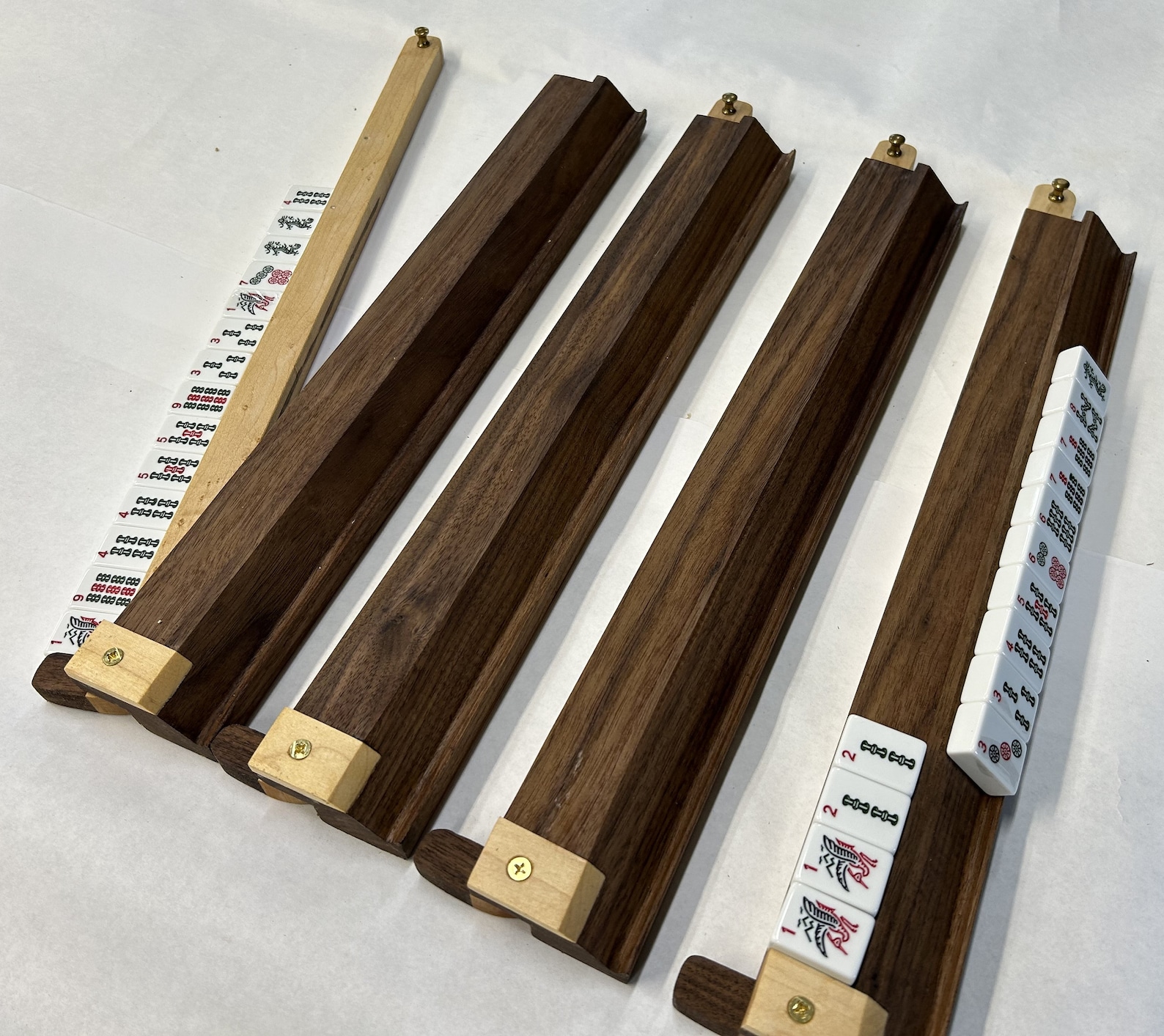 Walnut & Maple Mahjong Racks With Pivoting Pushers a Set of Four - Etsy