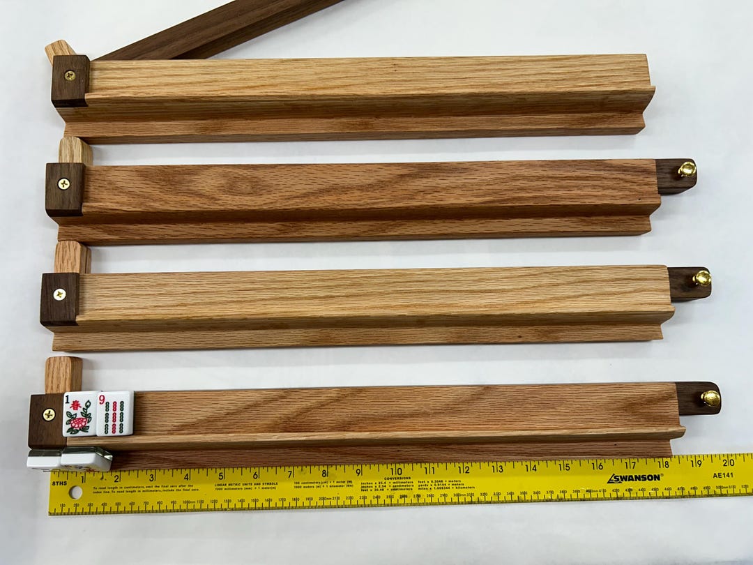 Mismatched Set of 4 Mahjong Racks With Pivoting Pushers Oak and Walnut ...