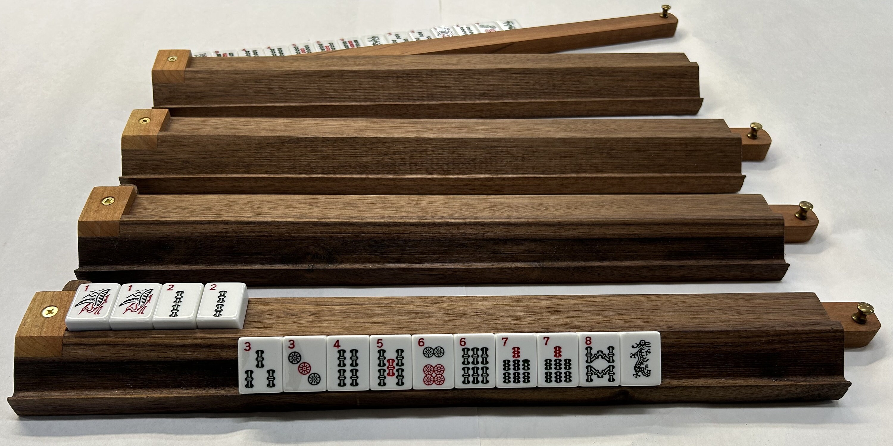Walnut & Cherry Mahjong Tile Racks With Pivoting Pushers a Set of Four ...