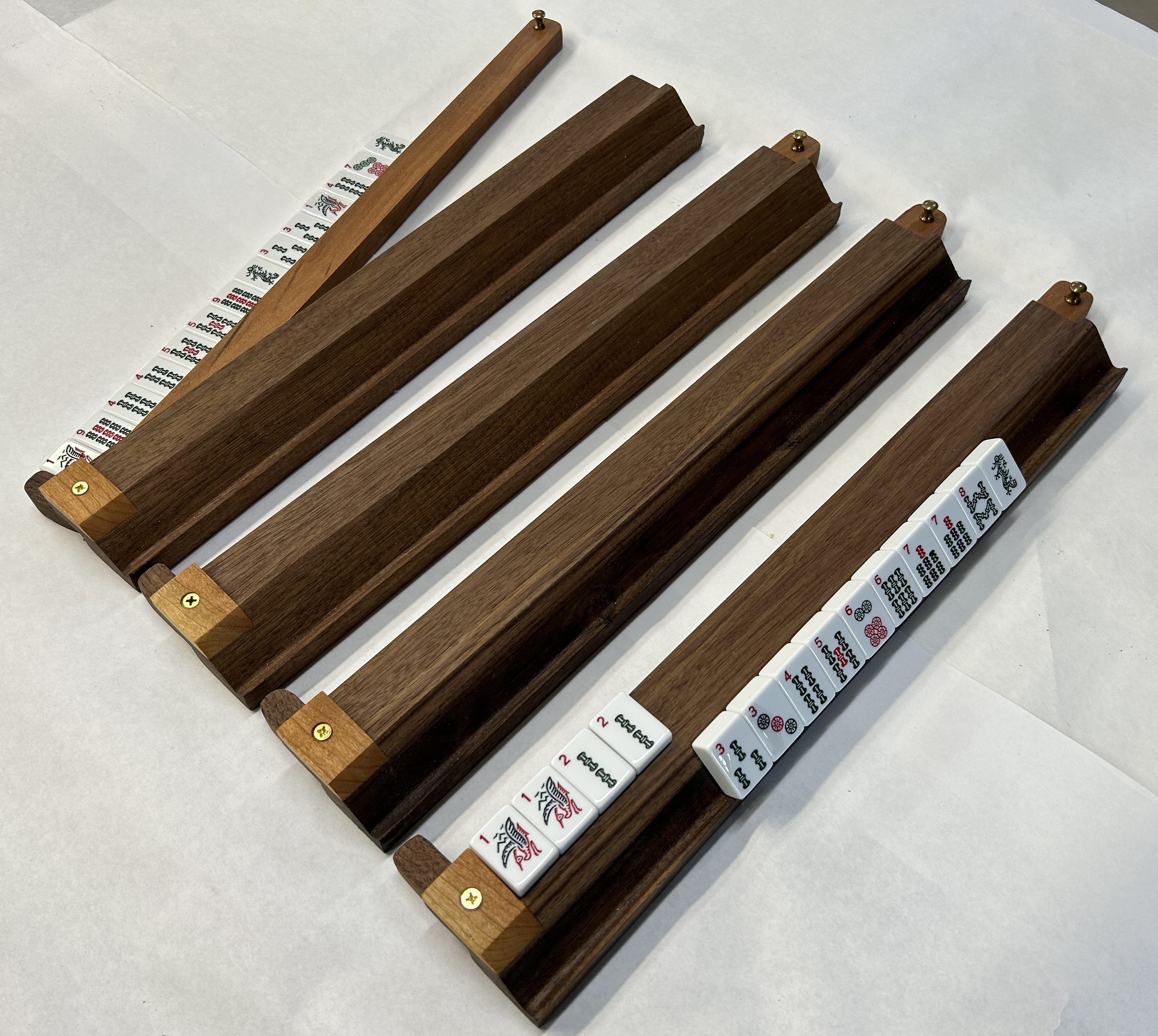 Walnut & Cherry Mahjong Tile Racks With Pivoting Pushers a Set of Four ...