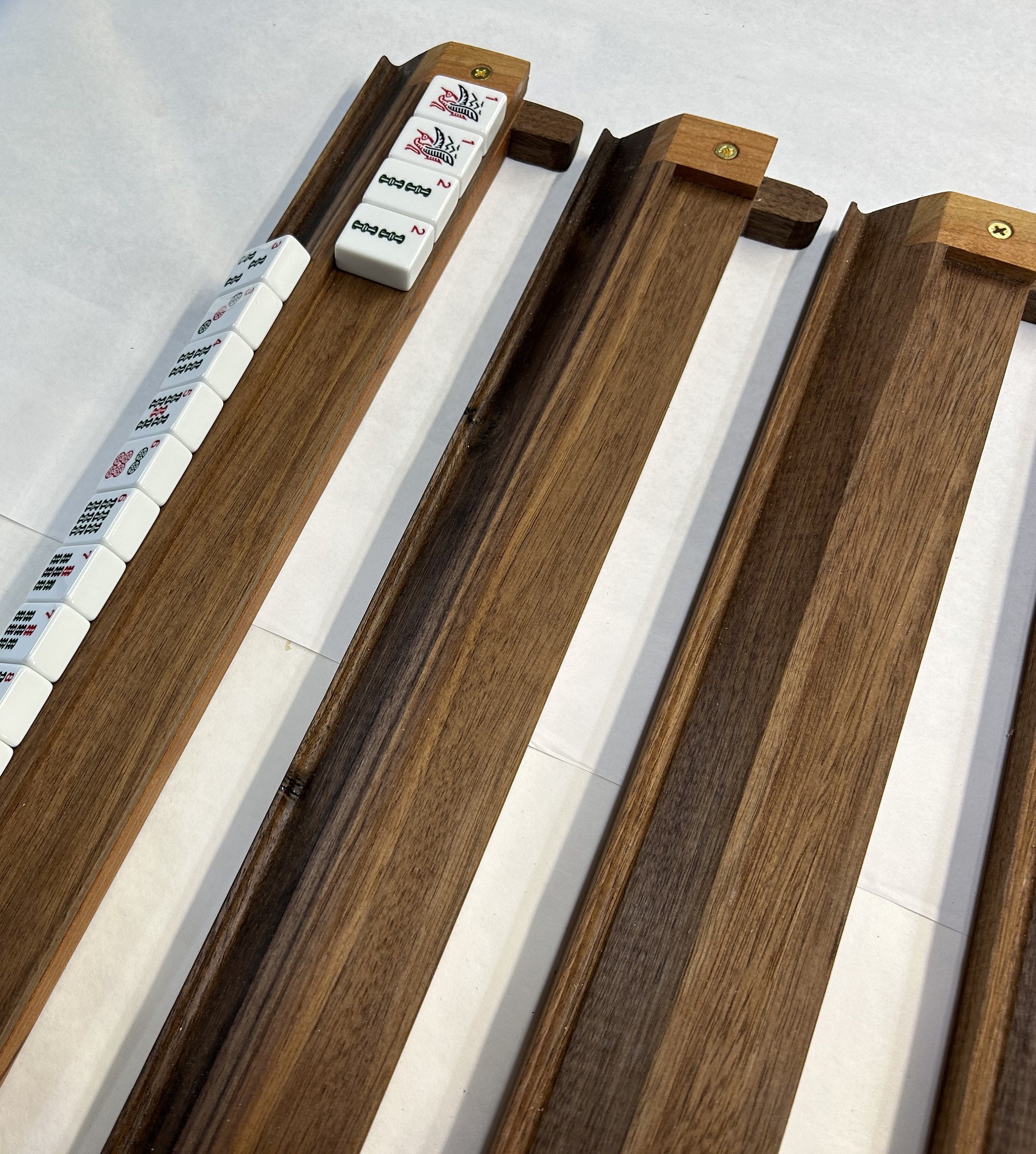 Walnut & Cherry Mahjong Tile Racks With Pivoting Pushers a Set of Four ...