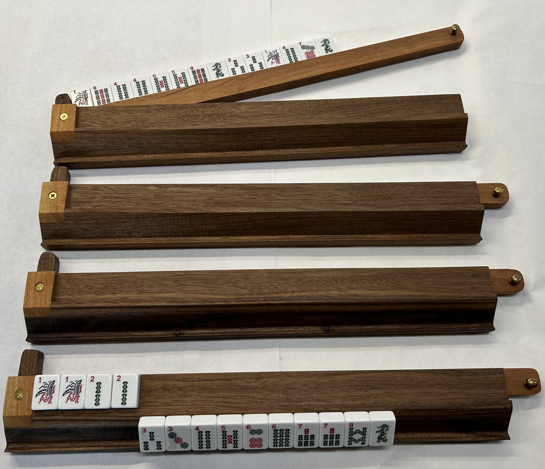 Walnut & Cherry Mahjong Tile Racks With Pivoting Pushers a Set of Four ...