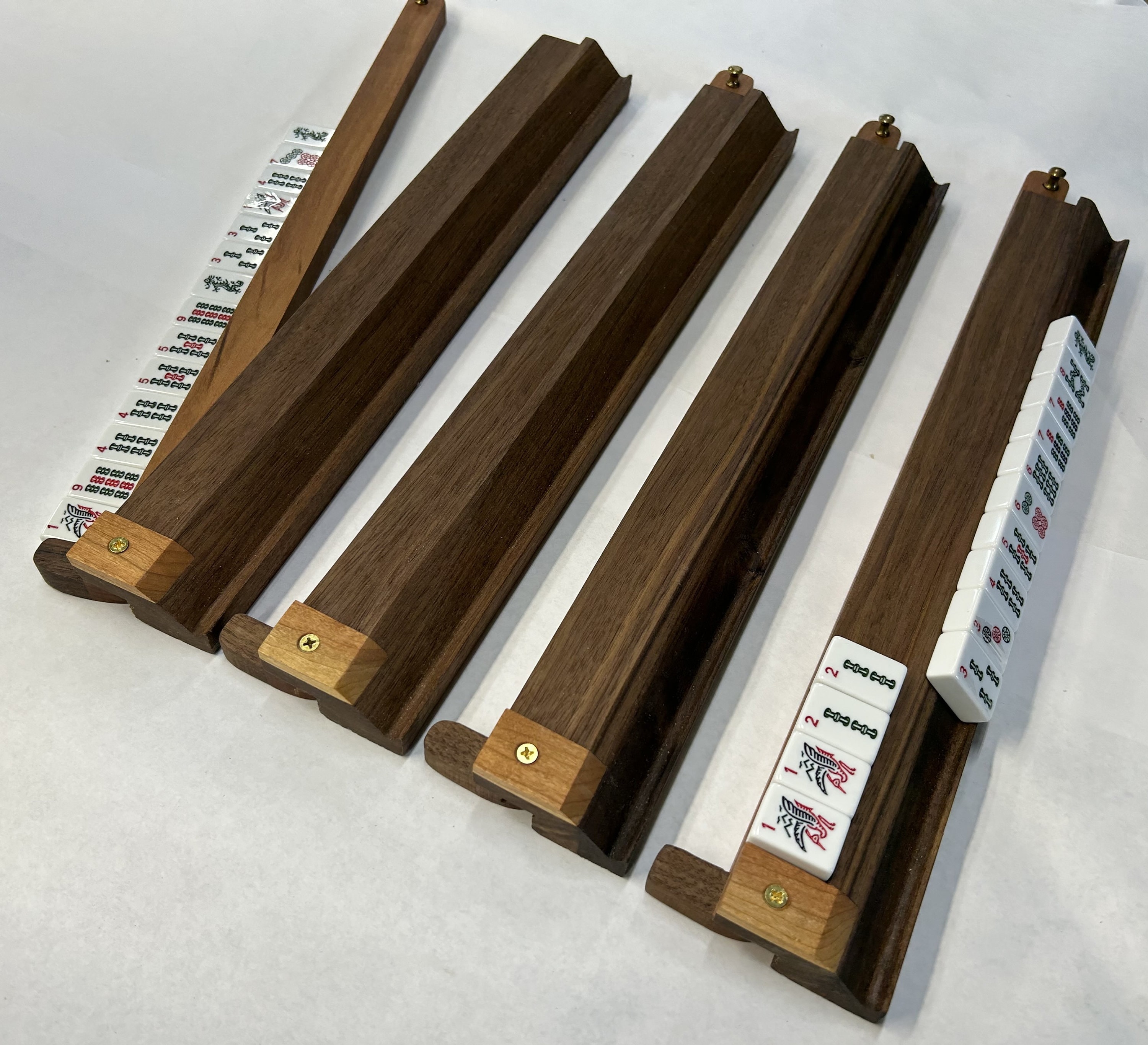 Walnut & Cherry Mahjong Tile Racks With Pivoting Pushers a Set of Four ...