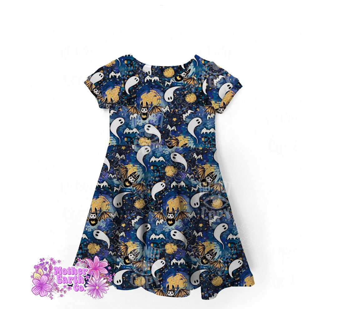 Spooky Starry Night Dress Baby Toddler Kid Child Blue Night Stars Bats ...
