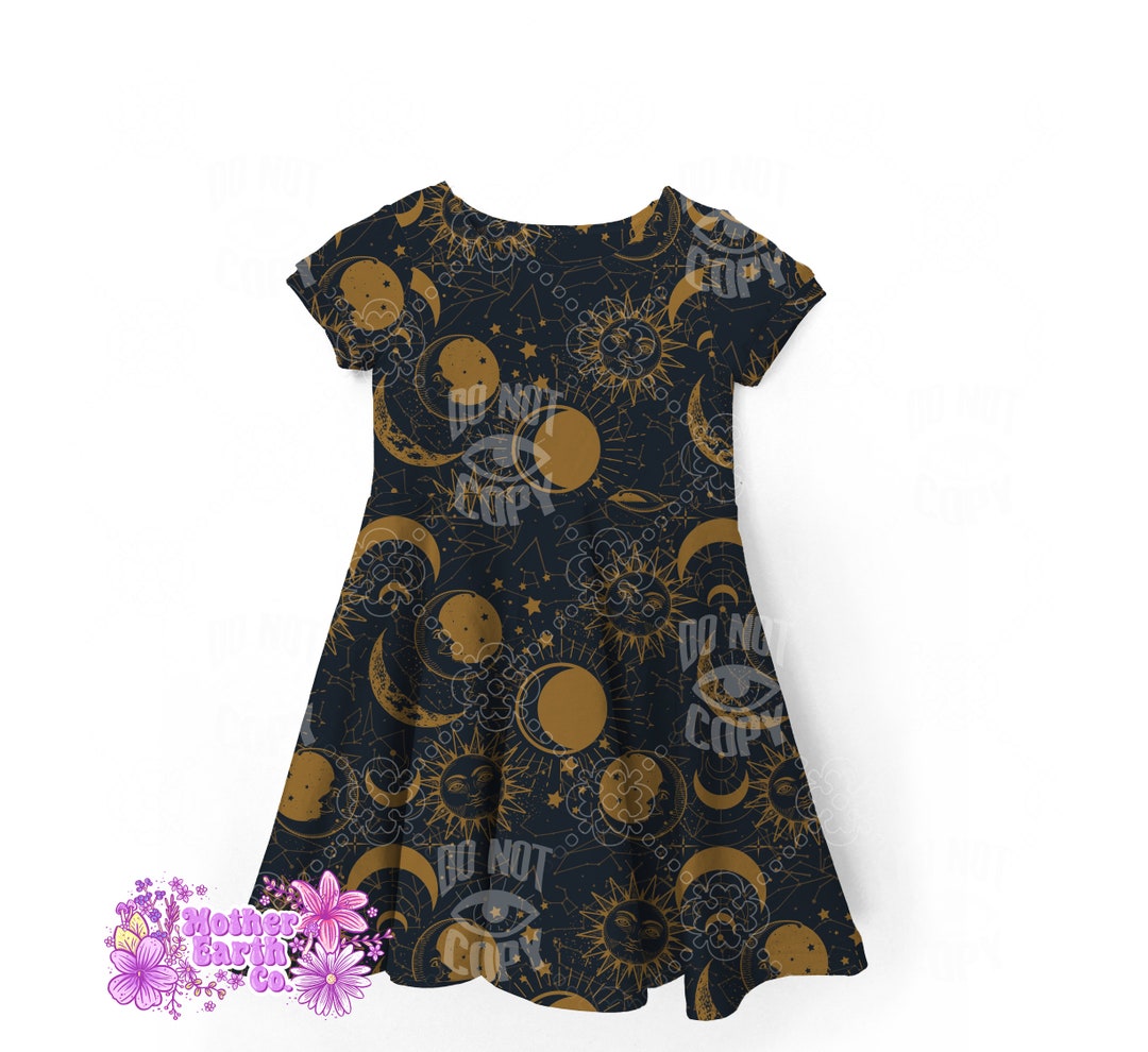 Celestial Sun & Moon Dress Baby Toddler Kid Child Witchy Space Zodiac Stars Outfit Dress ...