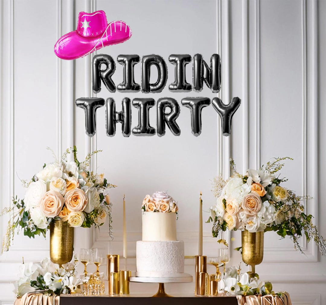 Ridin Thirty Balloon Banner Hot Pink Birthday Balloons 30th Western ...
