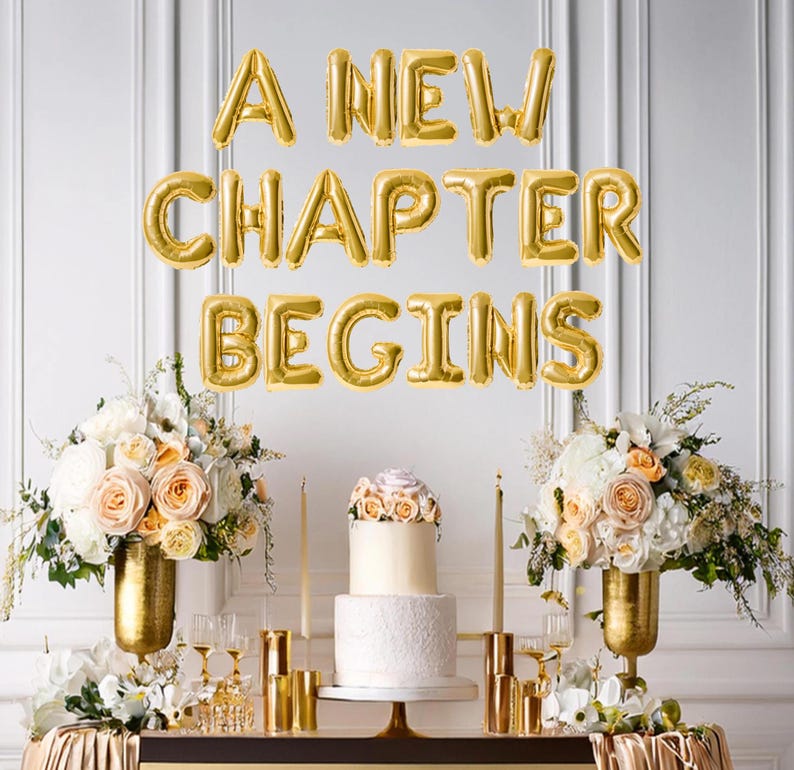 A New Chapter Begins Balloon Banner, Books Themed Baby Shower, Bridal ...