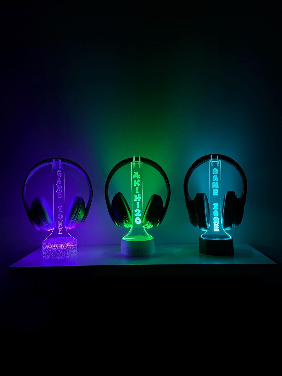 Personalized LED Headphone Stand Holder, Custom Gamertag Headphone ...
