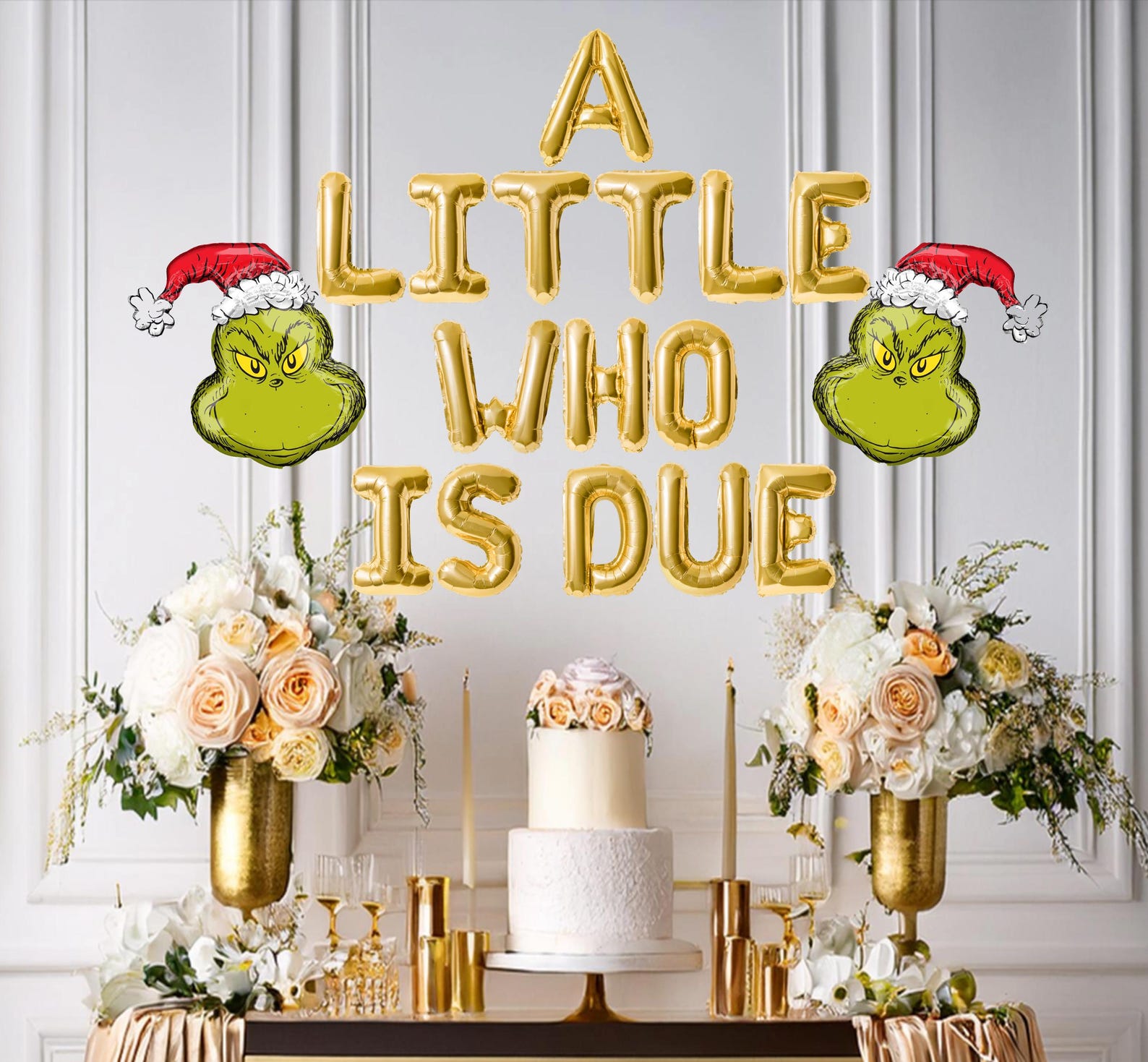 A Little Who is Almost Due Balloon Banner, Christmas Baby Shower ...