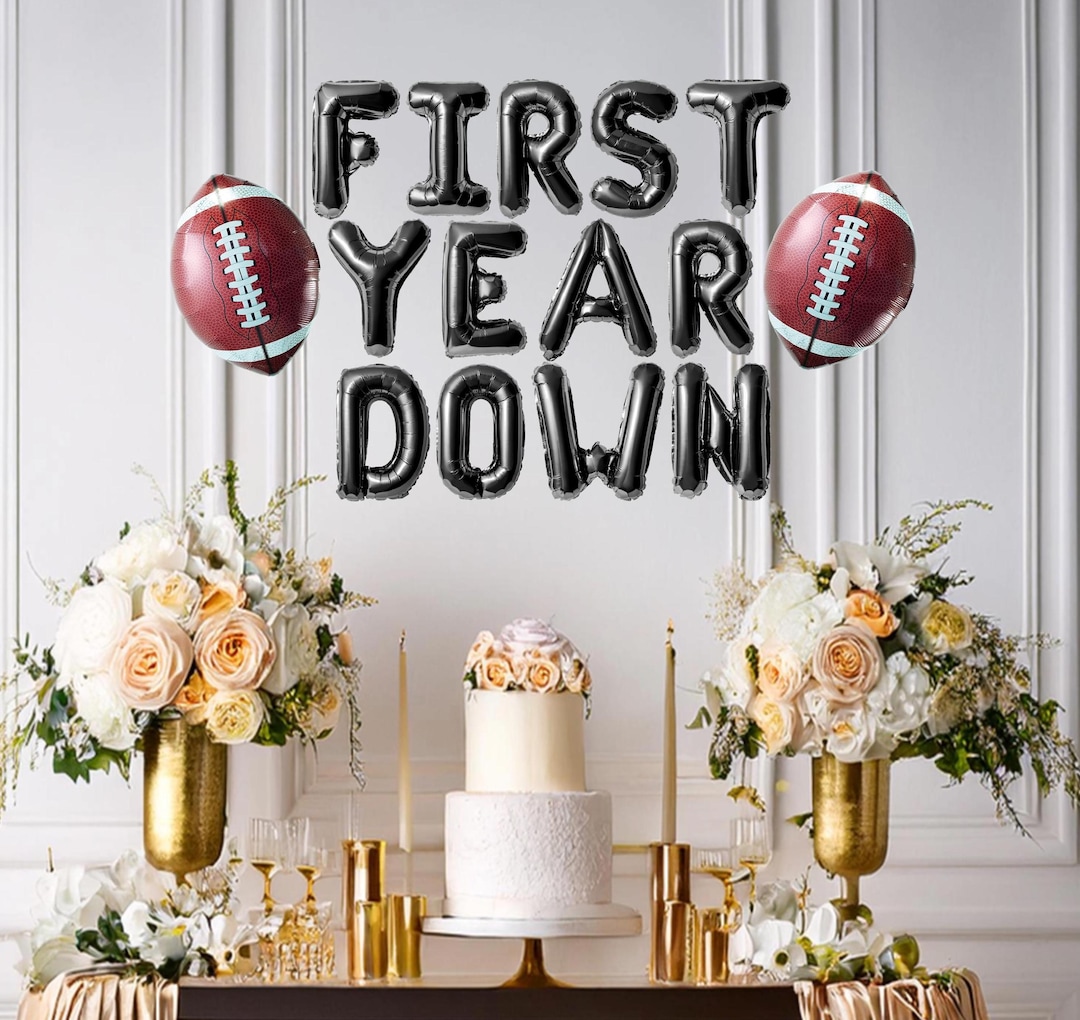 1st Year Down Balloon Banner, First Birthday Football Themed Balloons ...