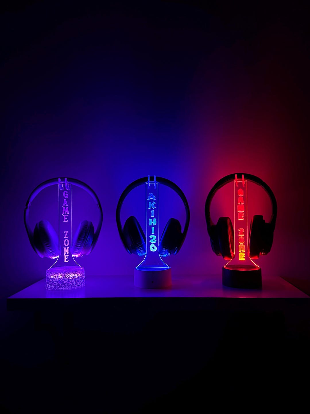 Personalized LED Headphone Stand Holder, Engraved Headphone Stand ...