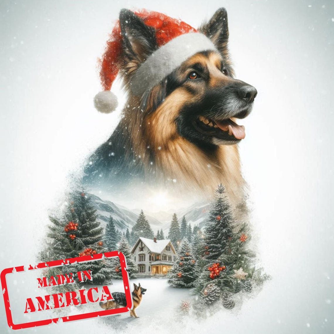 Christmas German Shepherd With Scenery - Etsy